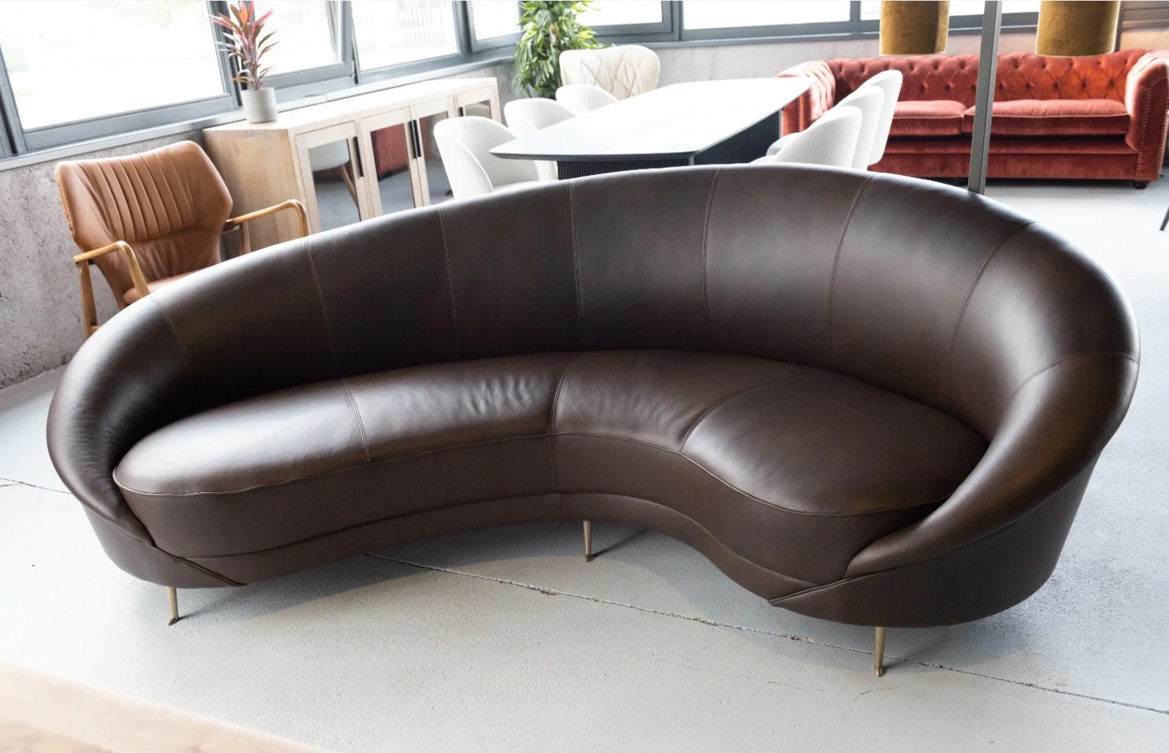 Curved leather sectional sofa store
