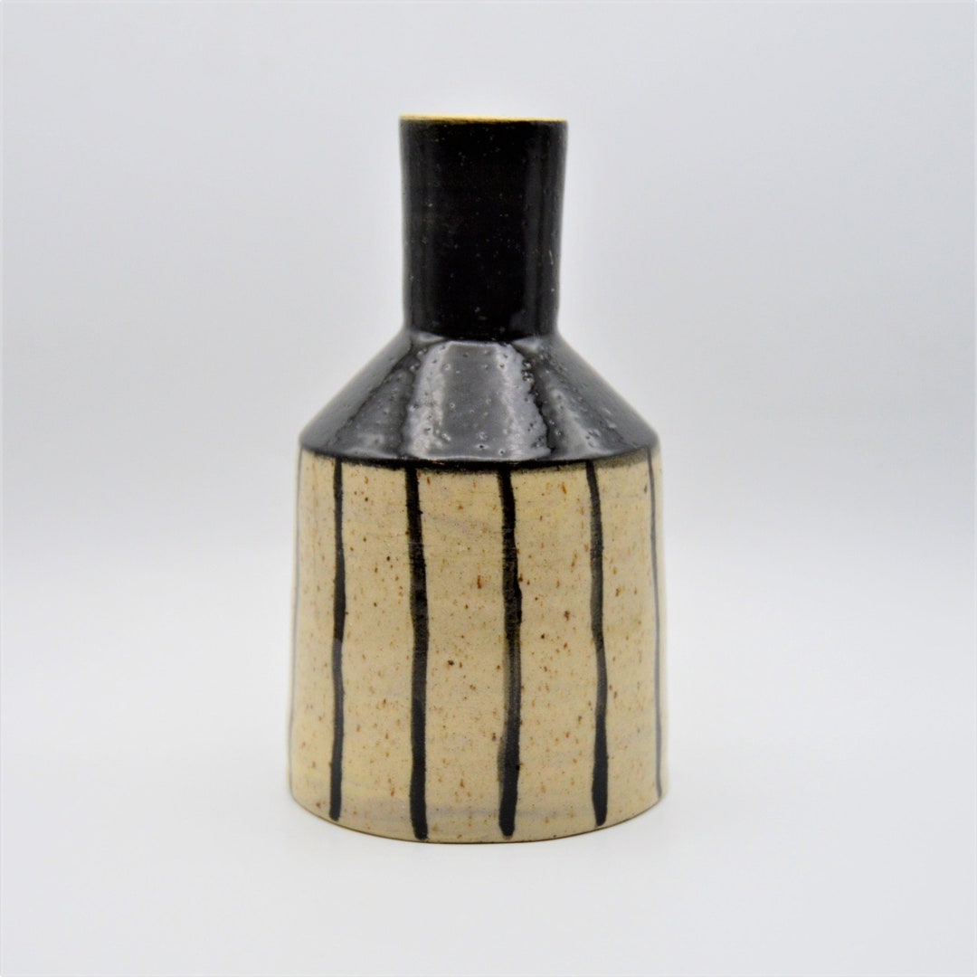 Black Stripe Pottery Vase Bottle Pottery Vase Stoneware - Etsy