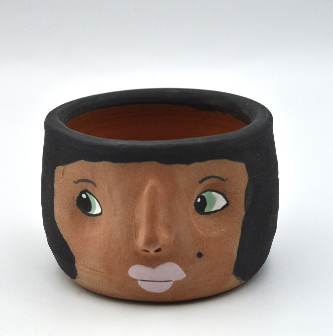 Small Ceramic Face Planter, Hand Painted Terra Cotta Head Planter ...