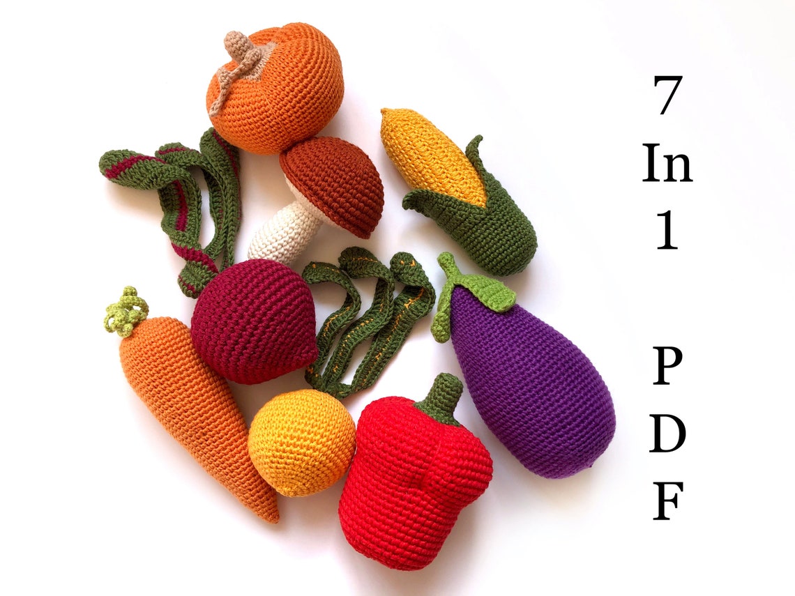 Crochet vegetables pattern set 7-1 amigurumi play food | Etsy