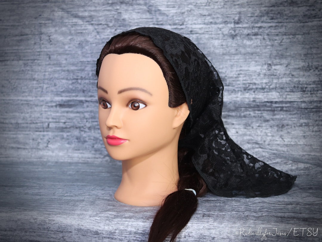 Elegant Black Lace Head Covering: Christian Headband Veil - Etsy