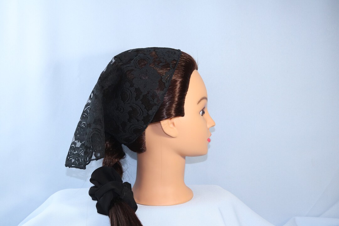 Black Lace Head Covering: Christian Prayer Veil Iris Pattern - Etsy