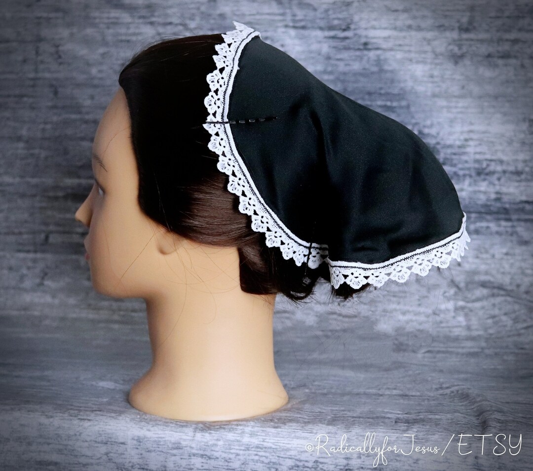 Oval Black and White Christian Ladies Headcovering / Prayer Veiling ...