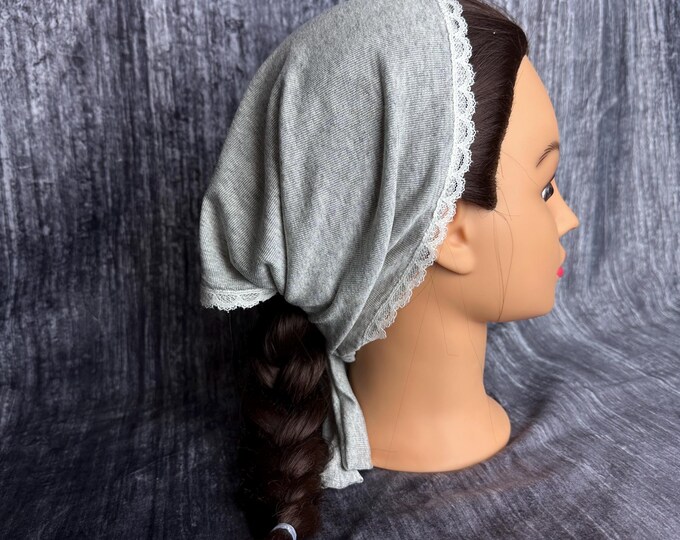 Gray and White Lace Stretch Headband Veil Christian Ladies Headband ...