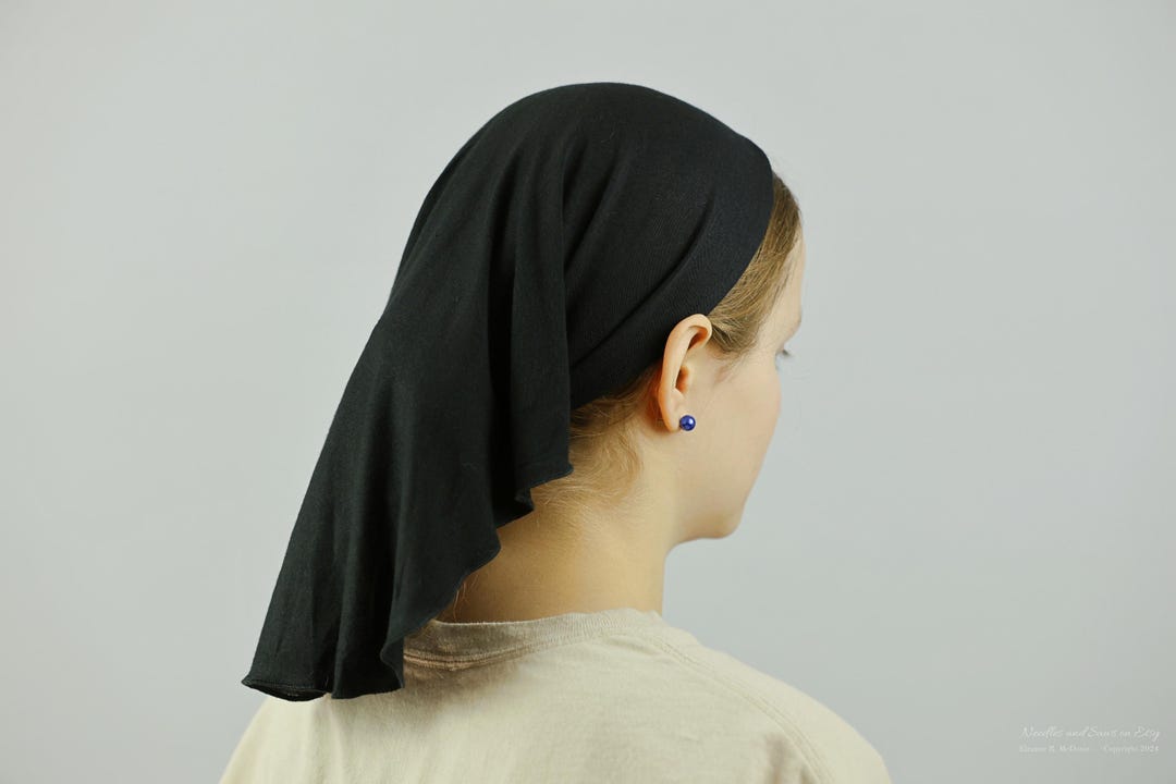 Christian Black Veil Headcovering Long Cotton Knit Stretch Prayer ...