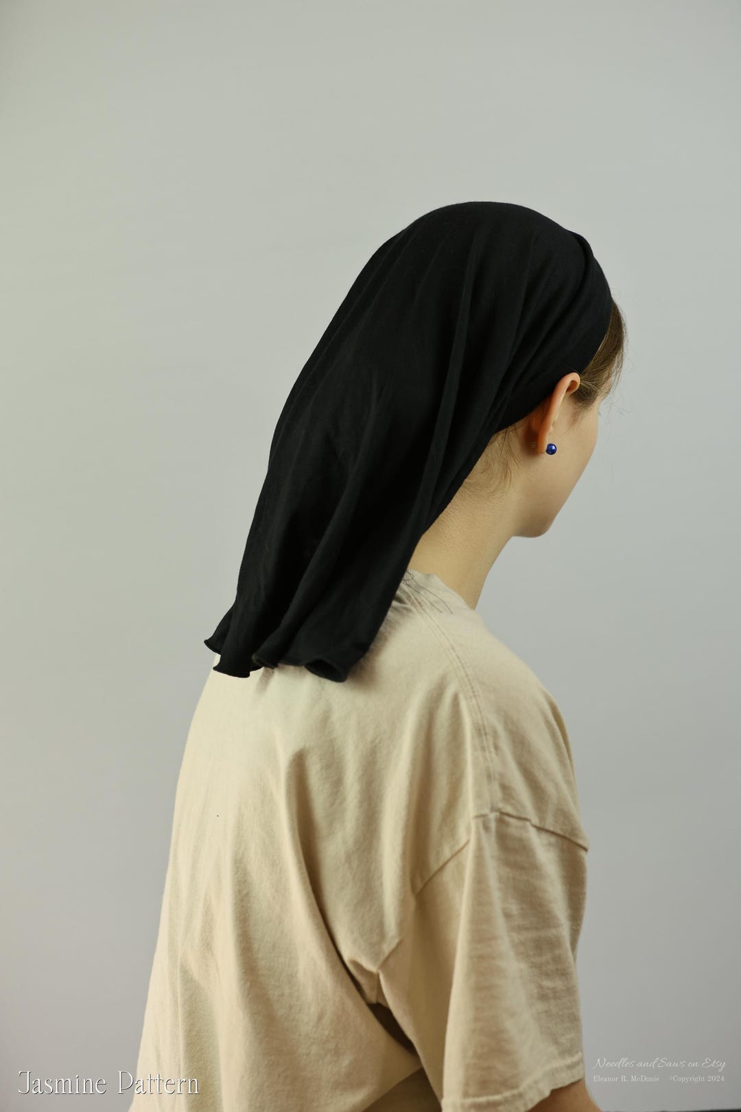 Christian Black Veil Headcovering Long Cotton Knit Prayer Jasmine ...