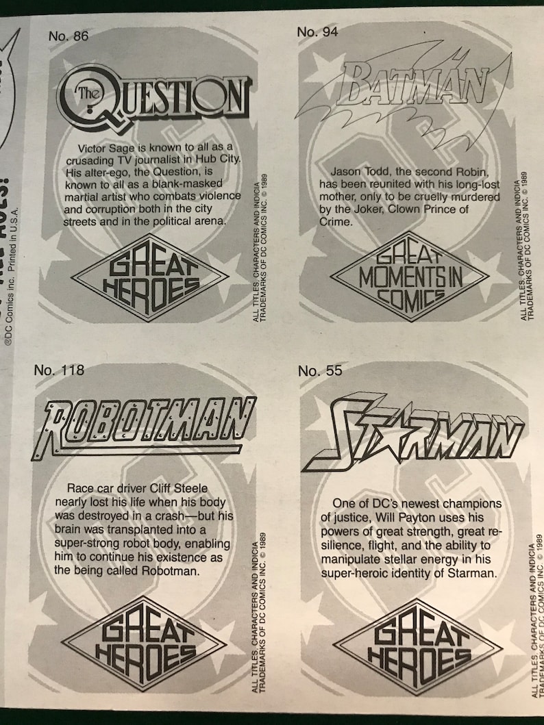 CB—1987 Uncut Cardboard Sheet DC Comics Trading Cards - Etsy