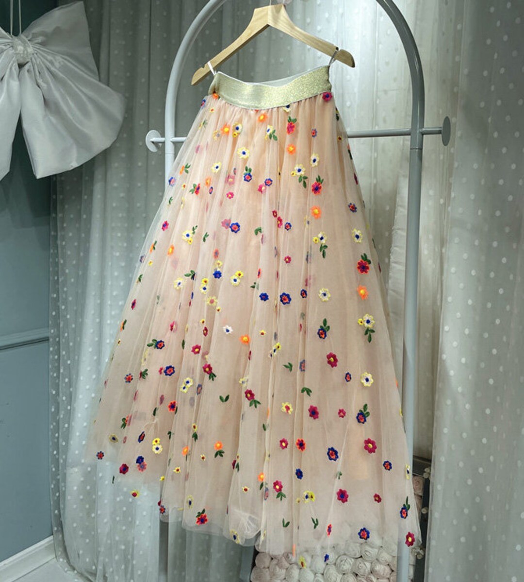 Dream 3D Embroiderd Small Flower Layered Tulle Skirt,women's A-line ...