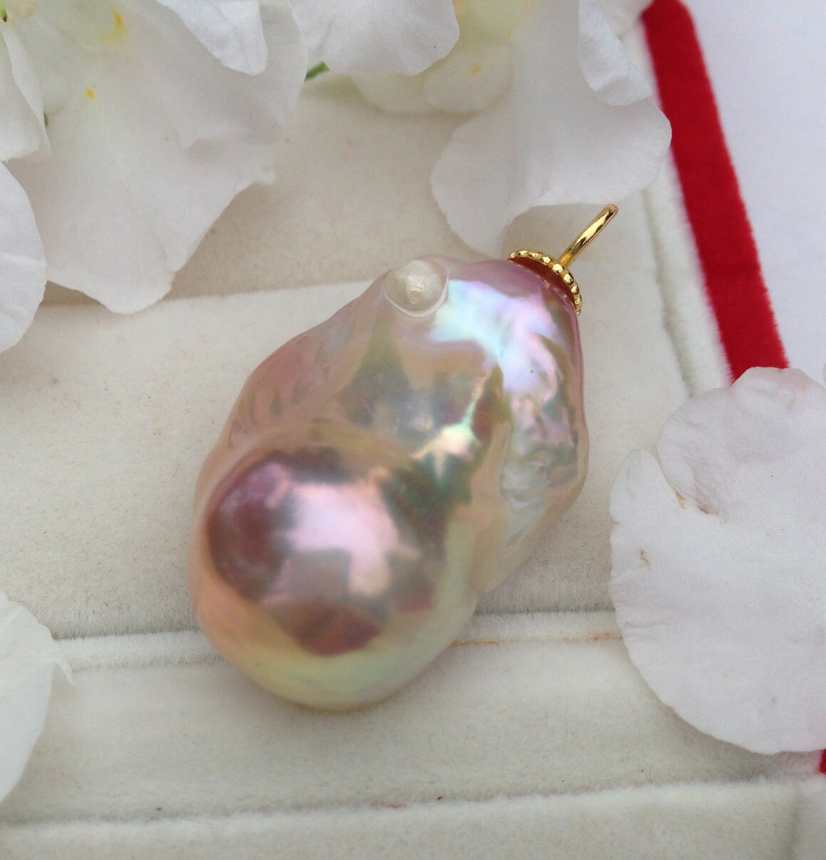 Luxury Rainbow Green Baroque Large Freshwater Pearl Pendant, Fireball ...