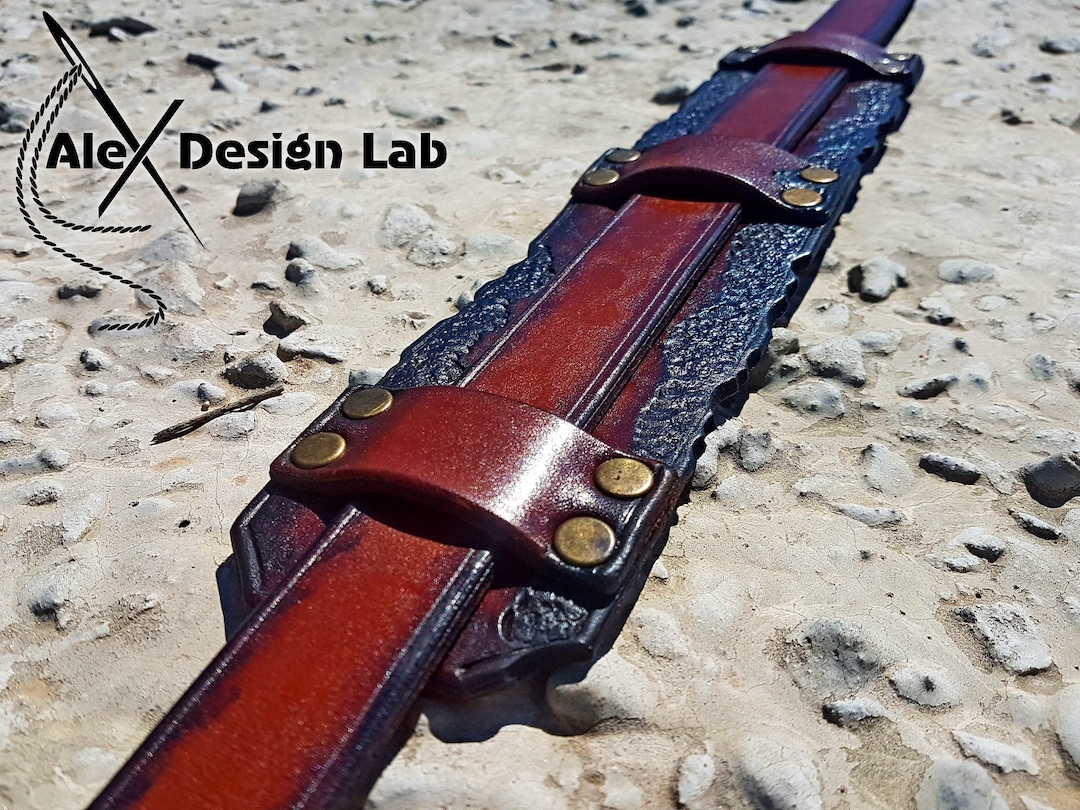 Wide Brown Burnt Leather Steampunk Guitar Strap Custom Acoustic Guitar ...