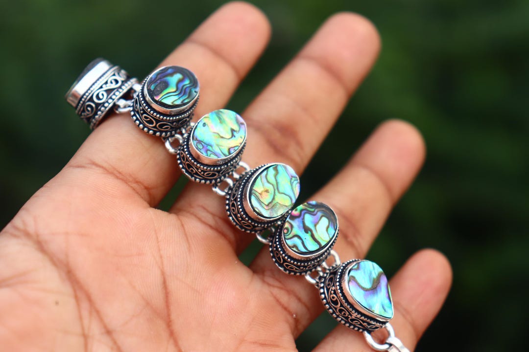 Vintage Natural Avalon Stone Handmade Silver Plated Cluster Bracelet ...