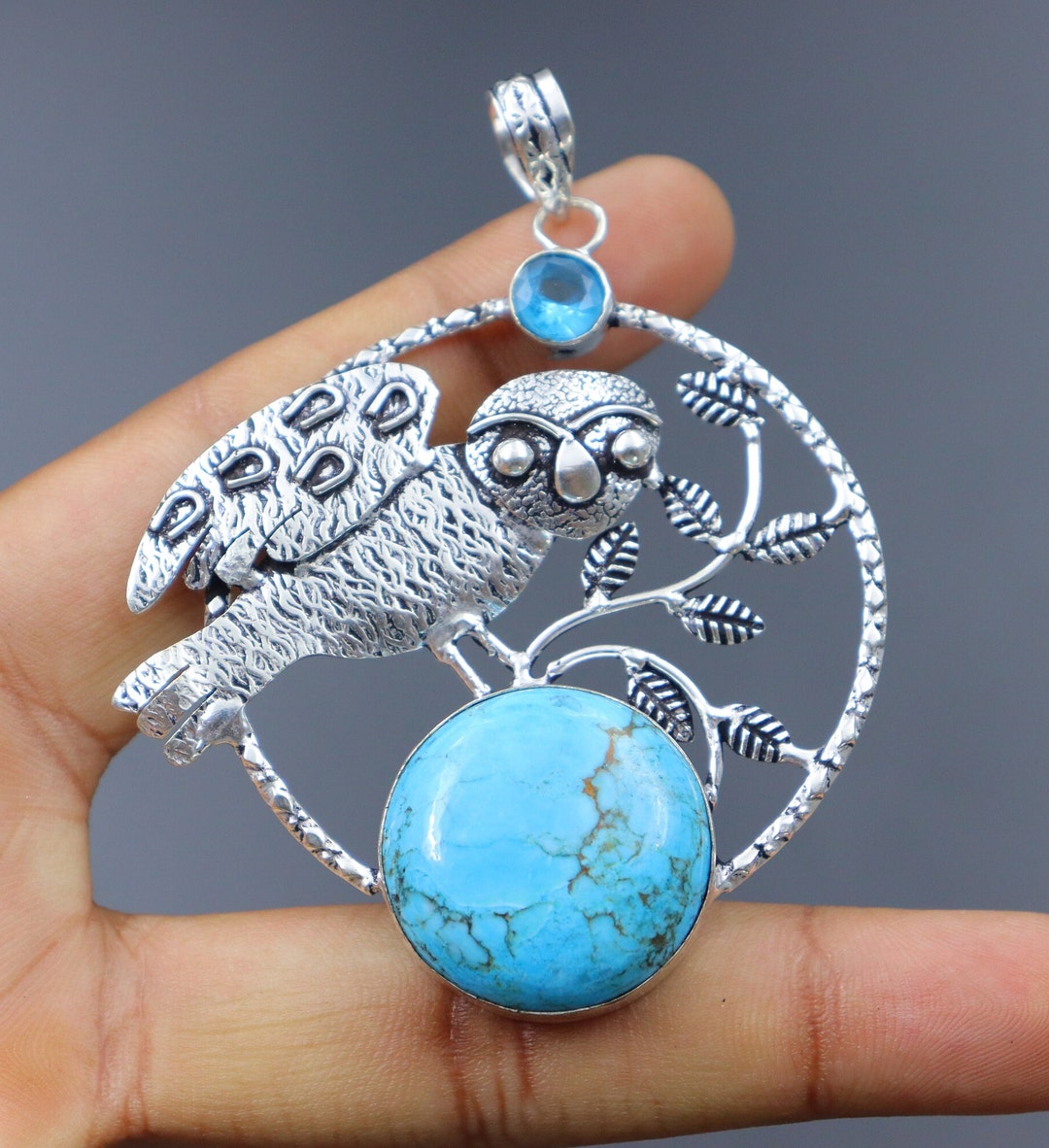 Natural Turquoise Pendant Vintage Owl Pendant Bird Pendant 925 Silver ...