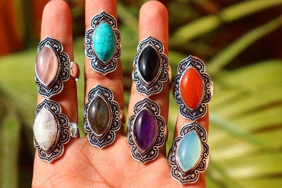 Natural All Multi Color Gemstone 925 Silver Plated Handmade Ring Natural Gemstones All Sizes and Gemstones Are Available Etsy