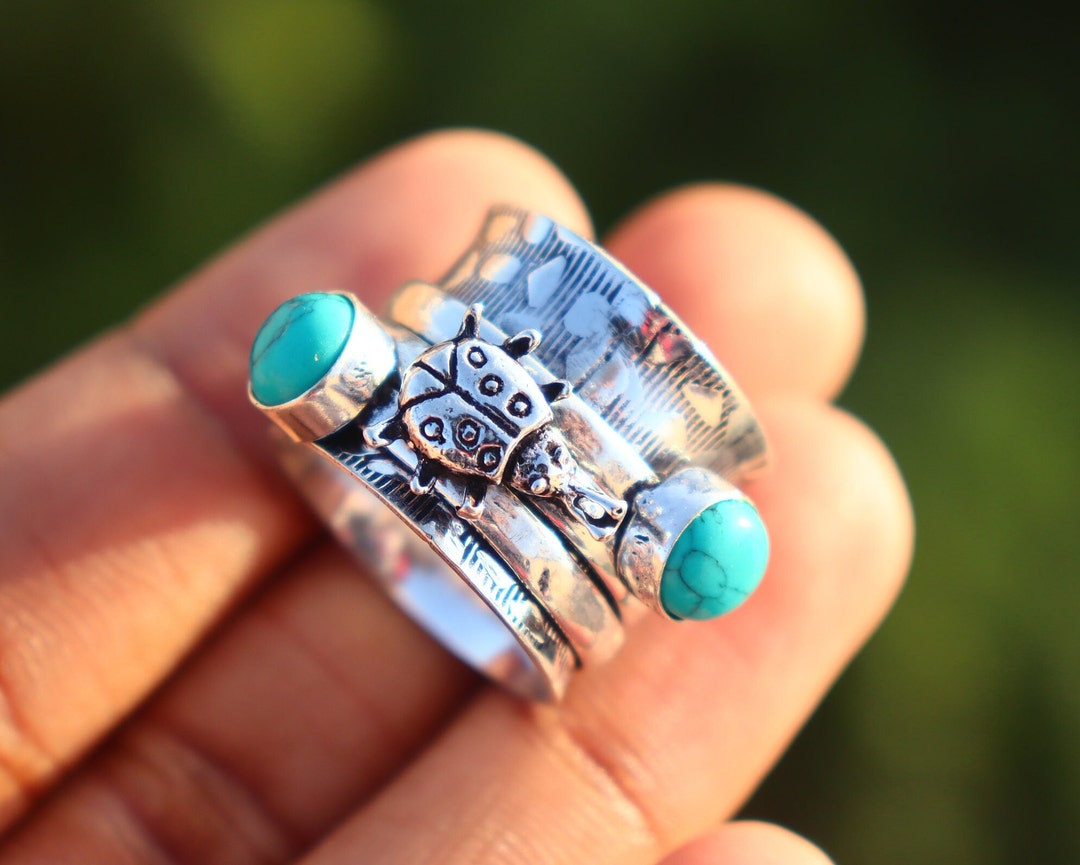 Vintage Turquoise Ladybird Spinner Ring, Silver Plated Fidget Ring - Etsy