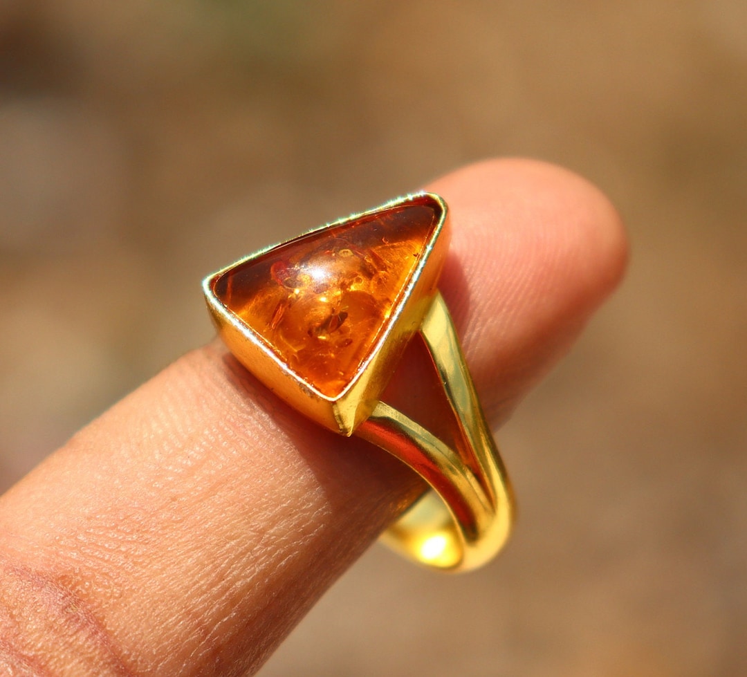 Natural Amber Gemstone Ring | Gold Plated Ring | Vintage Amber Ring ...
