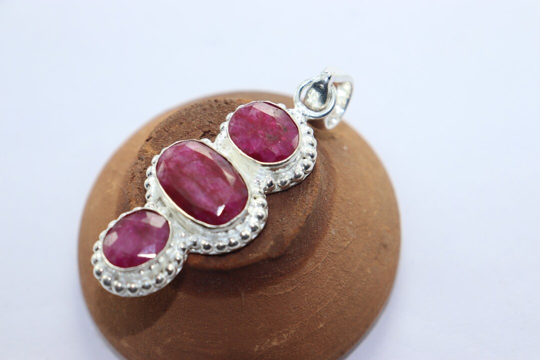Natural Ruby Sapphire Stone Handmade Silver Plated Pendant - Etsy