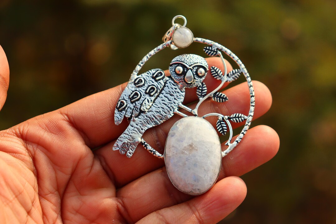 Natural Moonstone Owl Design Pendant | Moonstone Gemstone Handmade ...