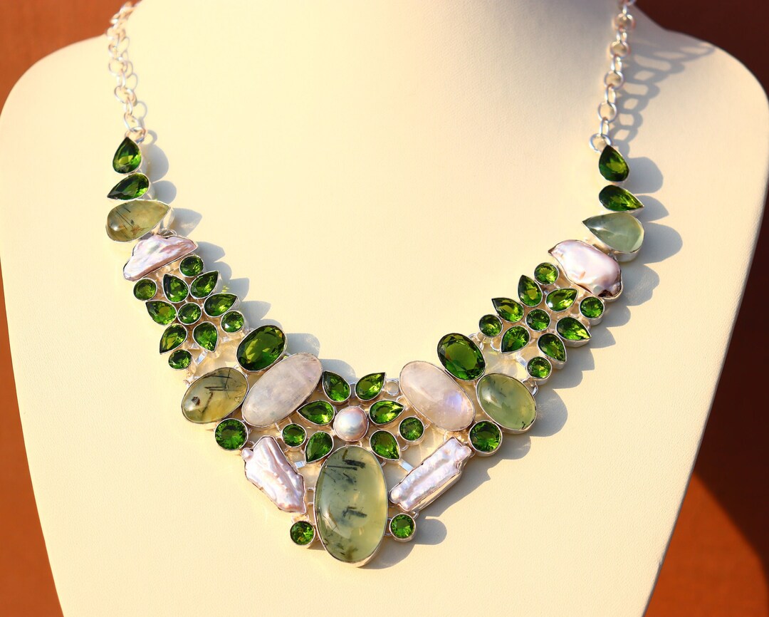 Vintage Peridot & Pearl Necklace: Sterling Silver Statement Jewelry - Etsy