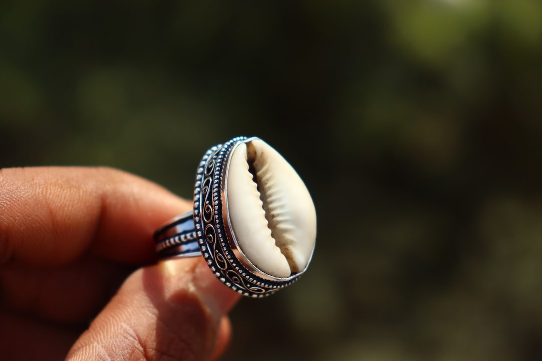 Cowrie Shell Ring With Twist,statement Ring,sterling Silver Ring ...