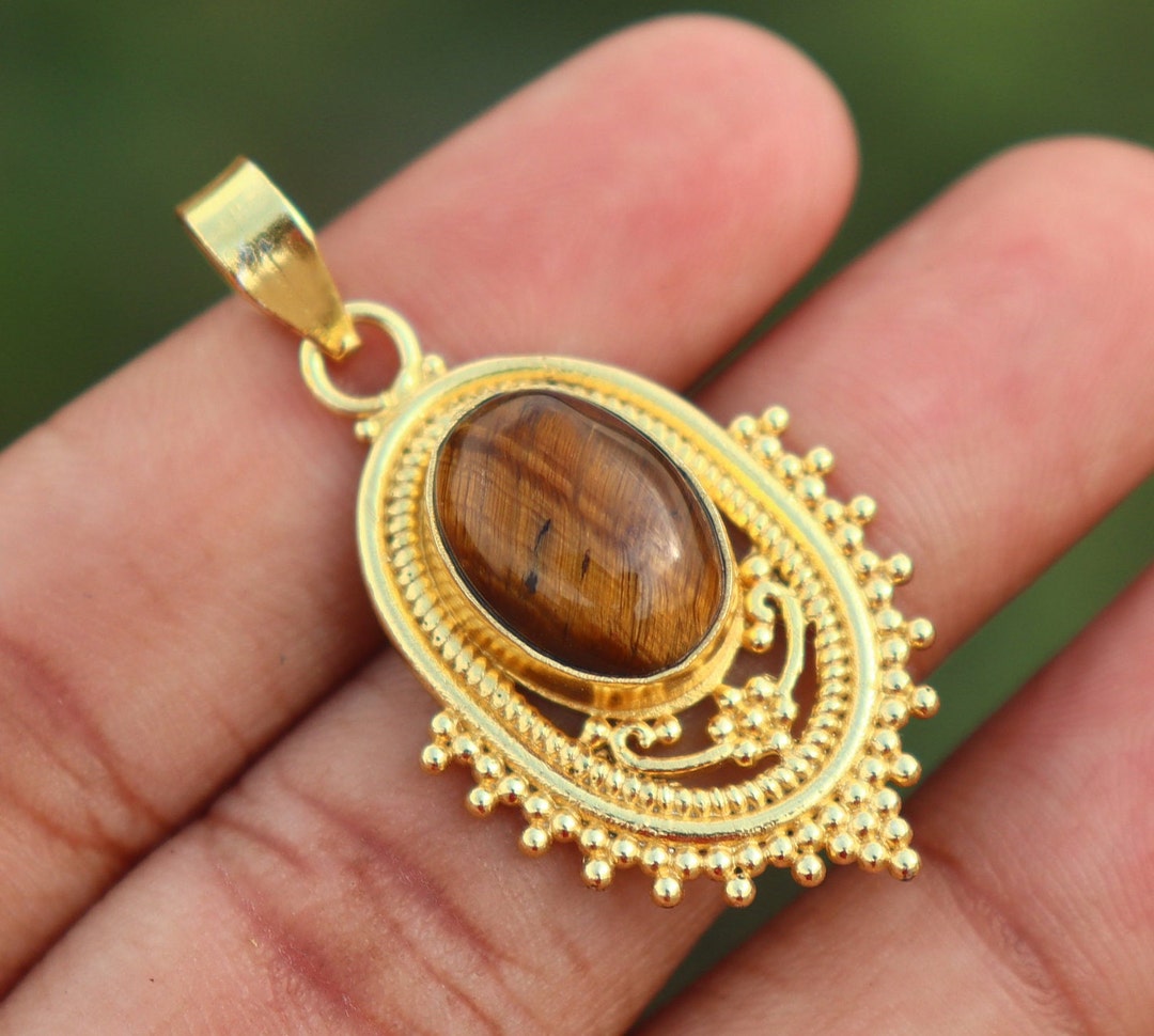 Tigers Eye Necklace Gold Tigers Eye Pendant Healing Crystal Necklace ...
