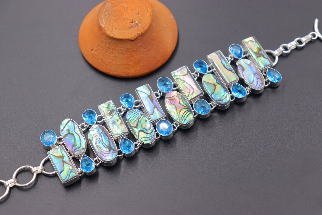 Natural Avalon Shell and Topaz Stone Stone Handmade Cluster Bracelet ...