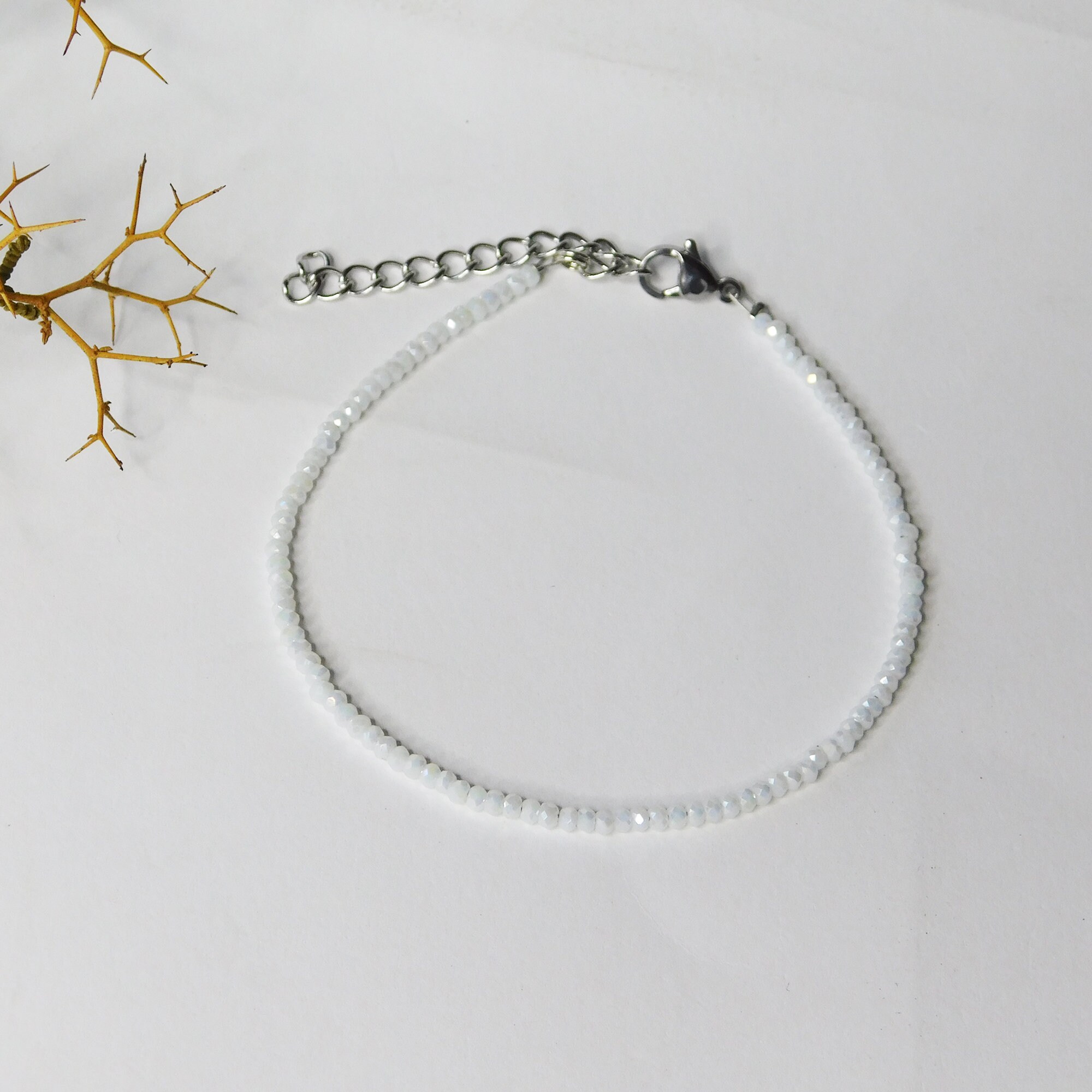 White Crystal Anklet Beaded Anklet Minimal White Anklet. - Etsy Denmark