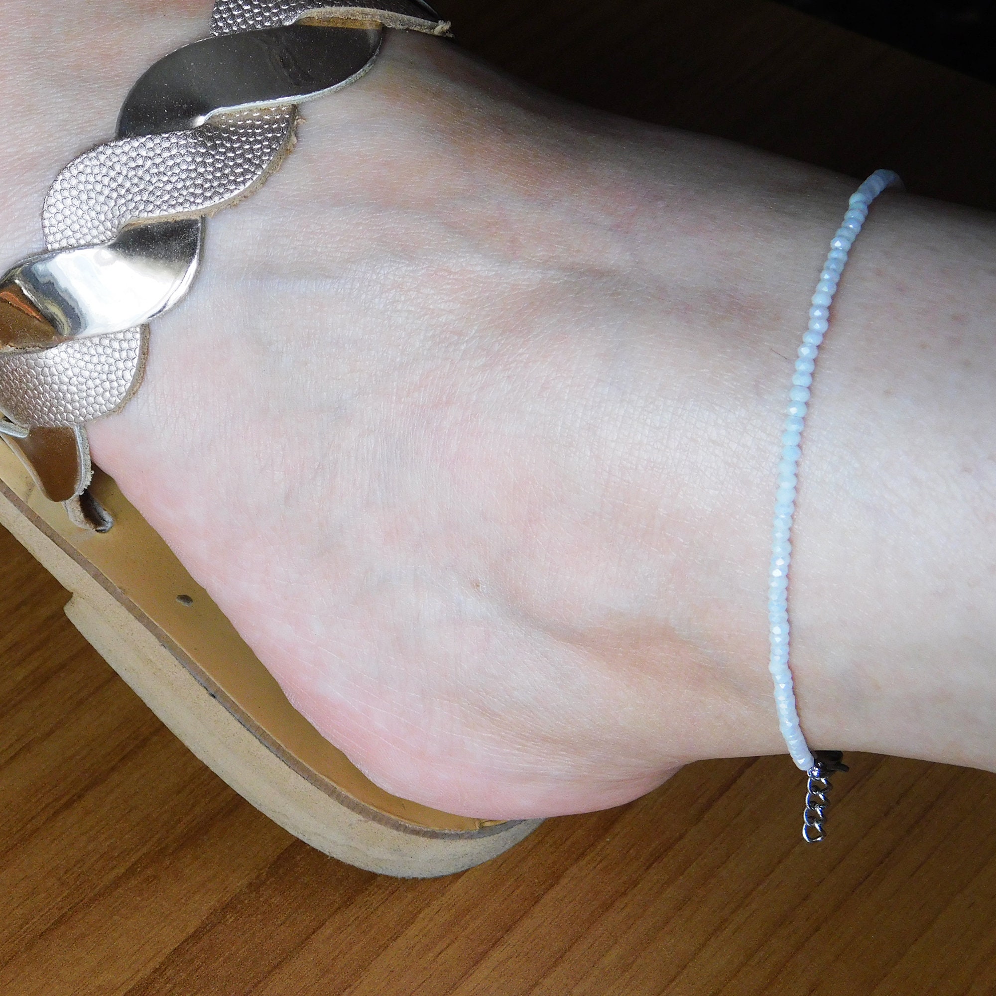 White Crystal Anklet Beaded Anklet Minimal White Anklet. - Etsy Denmark