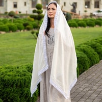 Orthodox Embroidered Scarf. Cream Floral Chiffon Hair Scarf for Women ...