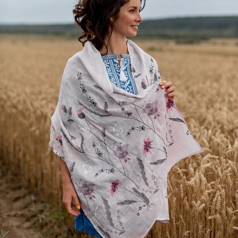 Hand Embroidered Scarf - Etsy