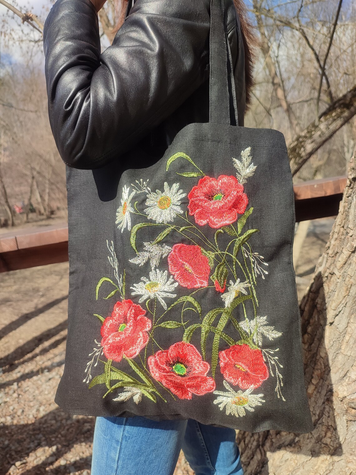 Daisy flower tote bag Poppy tote bag Large tote bag Floral | Etsy