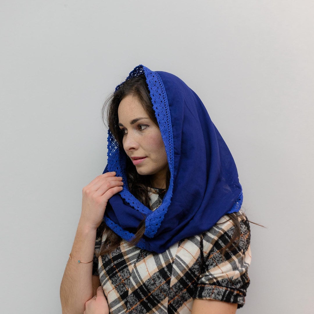 Blue Infinity Veil for Mass, Orthodox Veil, Cotton Veil, Christian ...