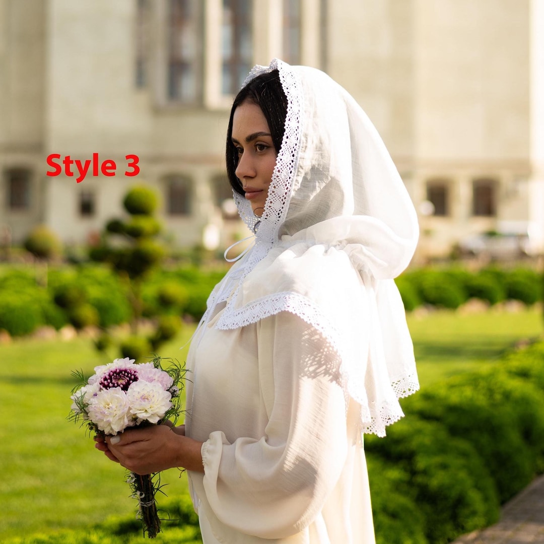 Catholic Veil Mantilla, Linen Head Covering for Church, Lace Veil for ...