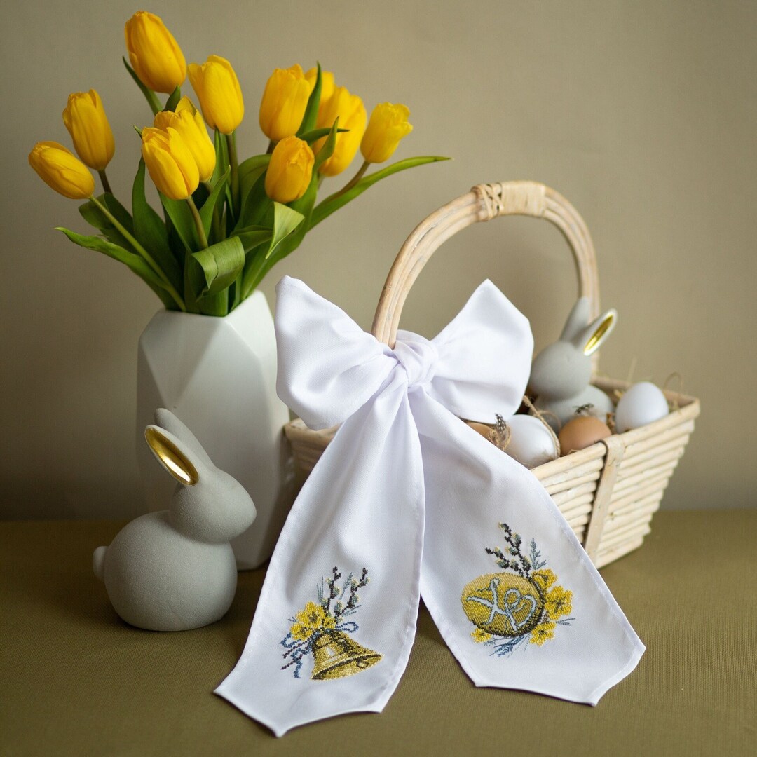 Embroidered Easter Basket Bow Easter Basket Decor Embroidered Easter