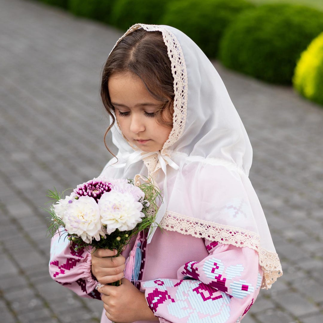 Ivory Girls Chapel Veil, Lace Edge Communion Veil, Girl Confirmation ...