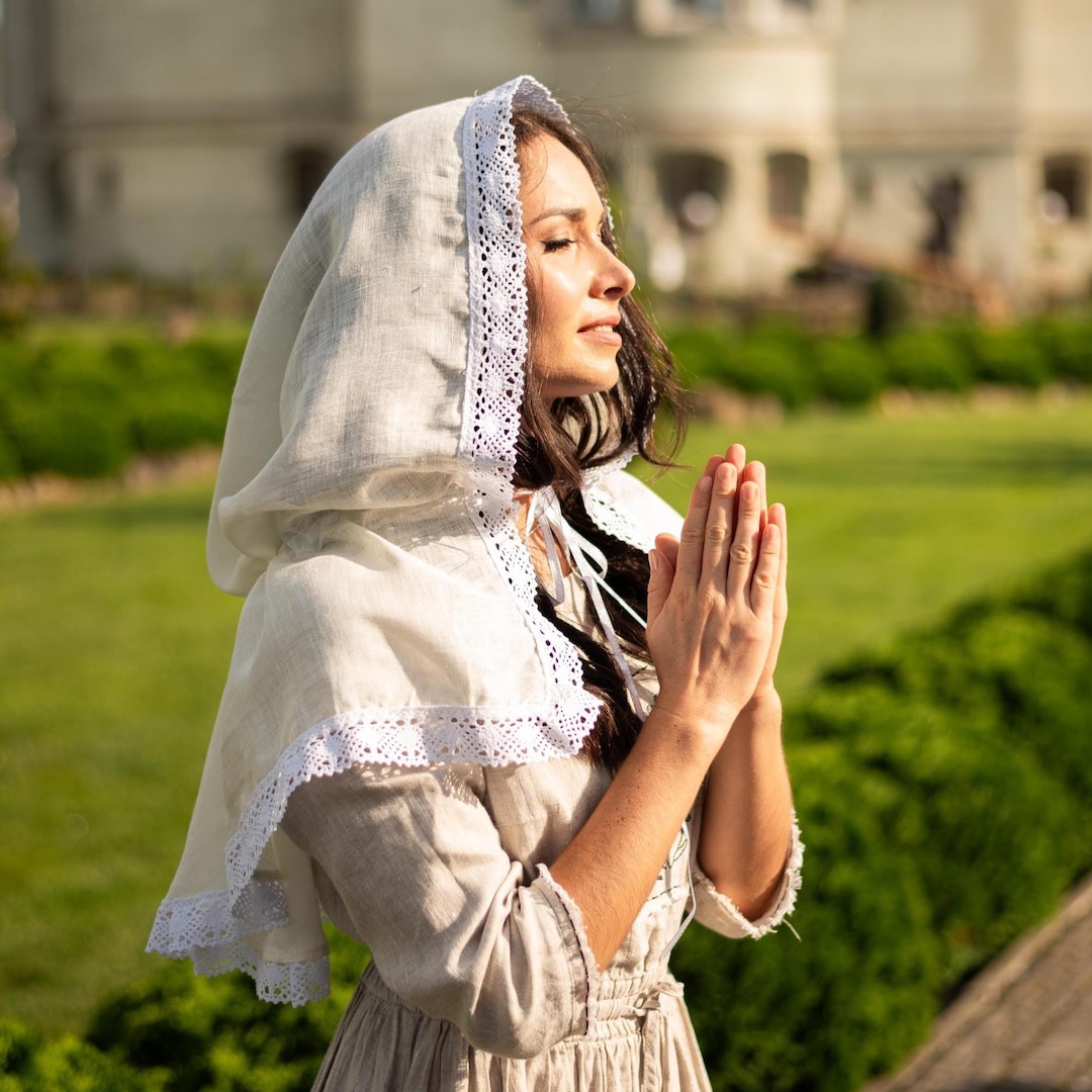 Orthodox Church Head Covering for Women, Linen Prayer Veil With Lace ...