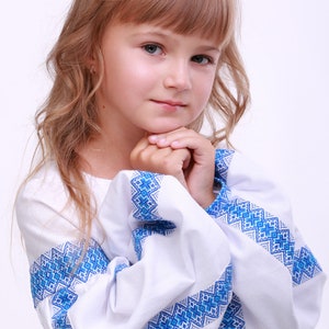 Slavic Costume, Kids Vyshyvanka Dress, White Girl's Dress With Blue ...
