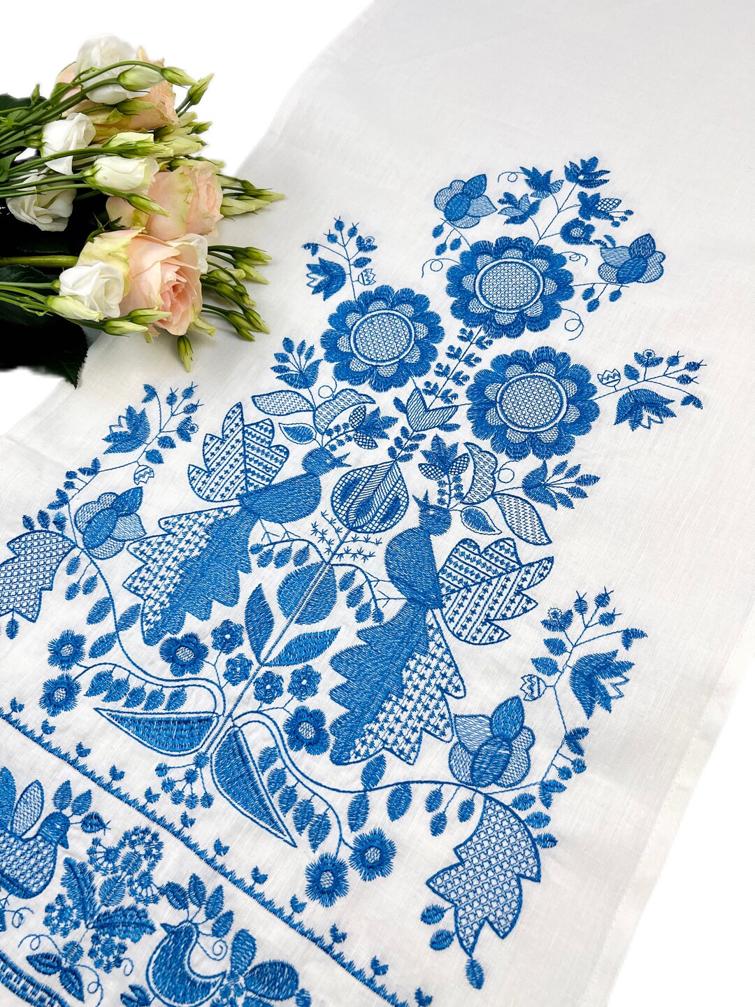 Rushnyk Wedding Towel, Blue Embroidery, Linen Rushnyk for Wedding ...