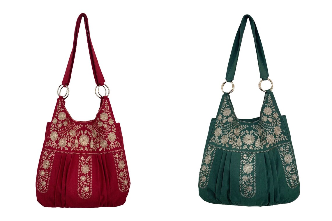 Natural Fiber Bag Floral Tote Bag With Zipper Embroidered - Etsy