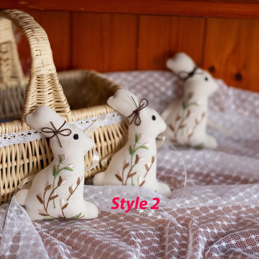 Embroidered Linen Stuffed Bunny for Easter Table Decor, Newborn Bunny ...