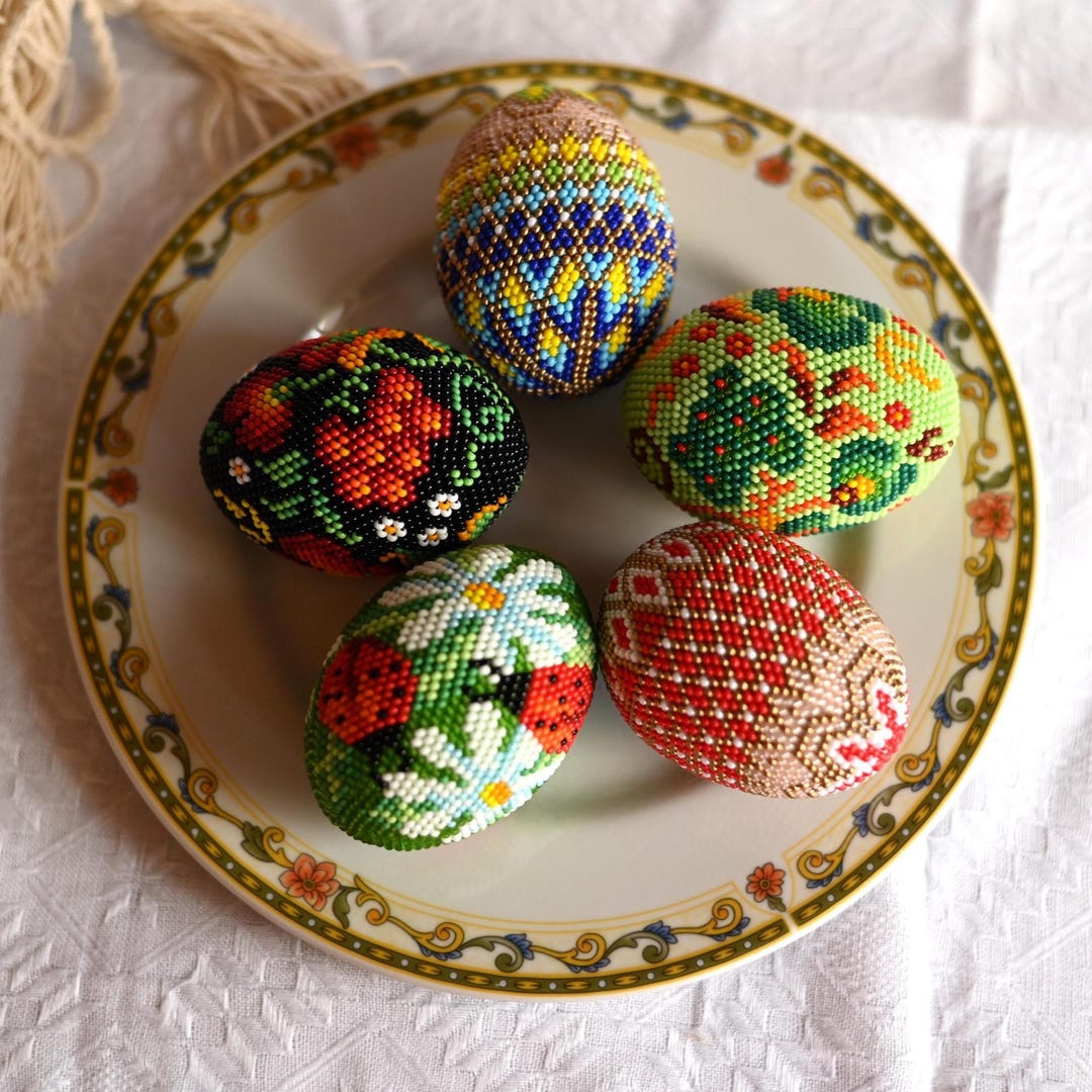 Catholic Easter Decor Egg, Set of 5 Handmade Beaded Easter Eggs ...
