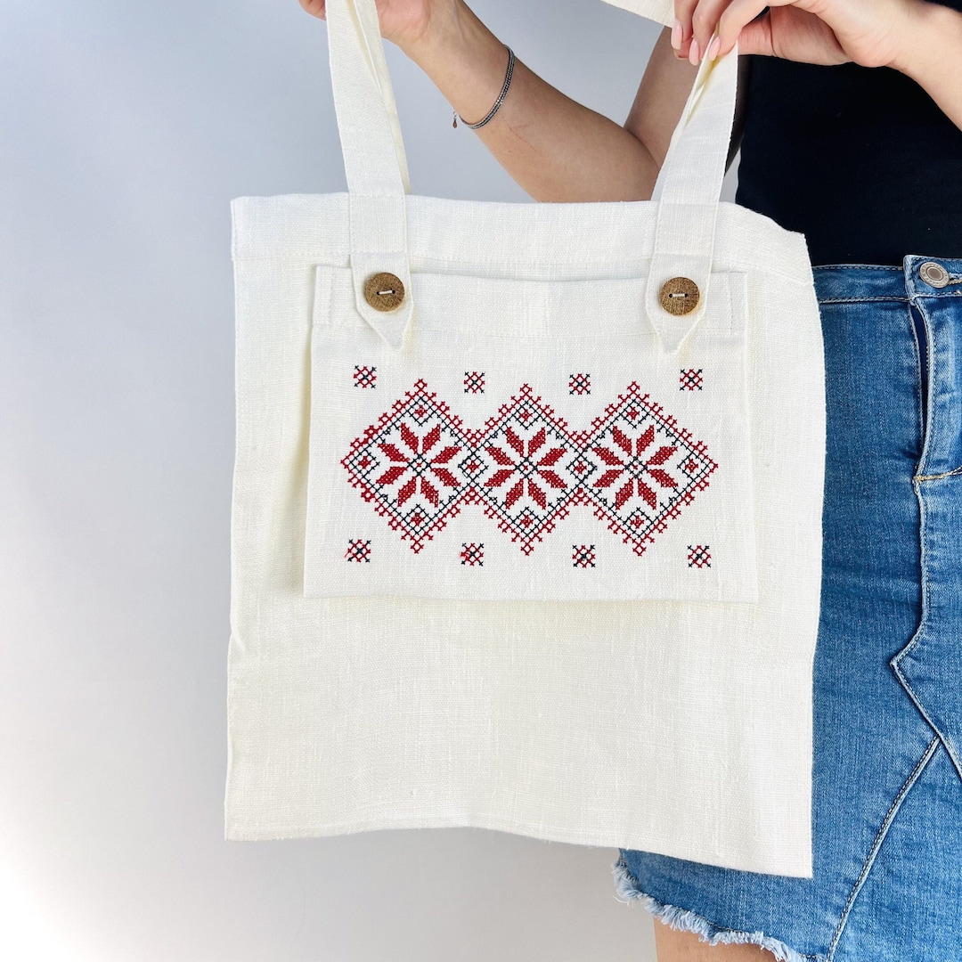 Ukrainian Embroidered Tote Bag, Shoulder Linen Cotton Bag, Christmas ...