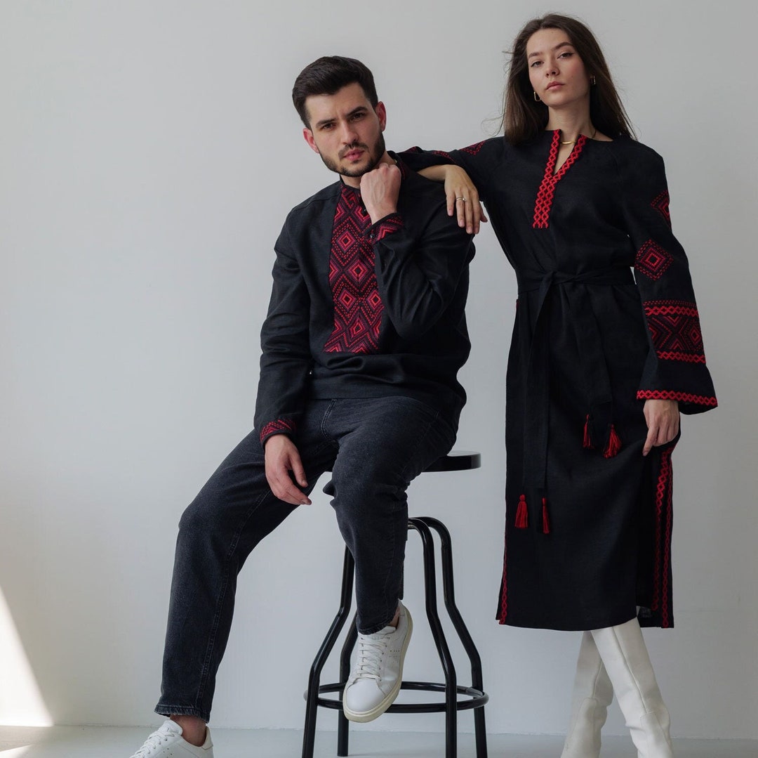 Linen Abaya, Black Embroidered Linen Dress Maxi, Ukrainian Vyshyvanka ...