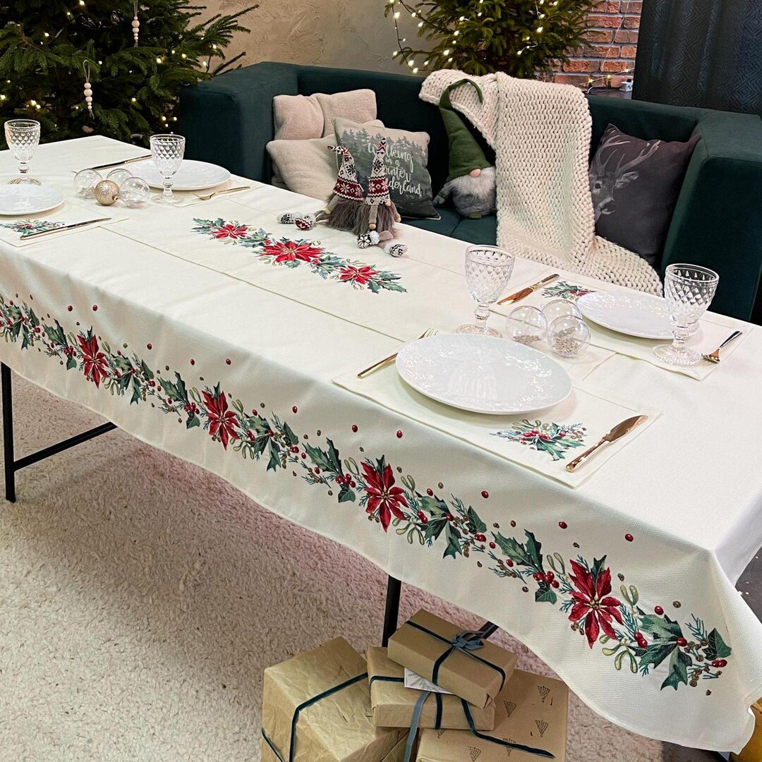 Scandinavian Tablecloth, Embroidered Christmas Tablecloth Rectangle ...