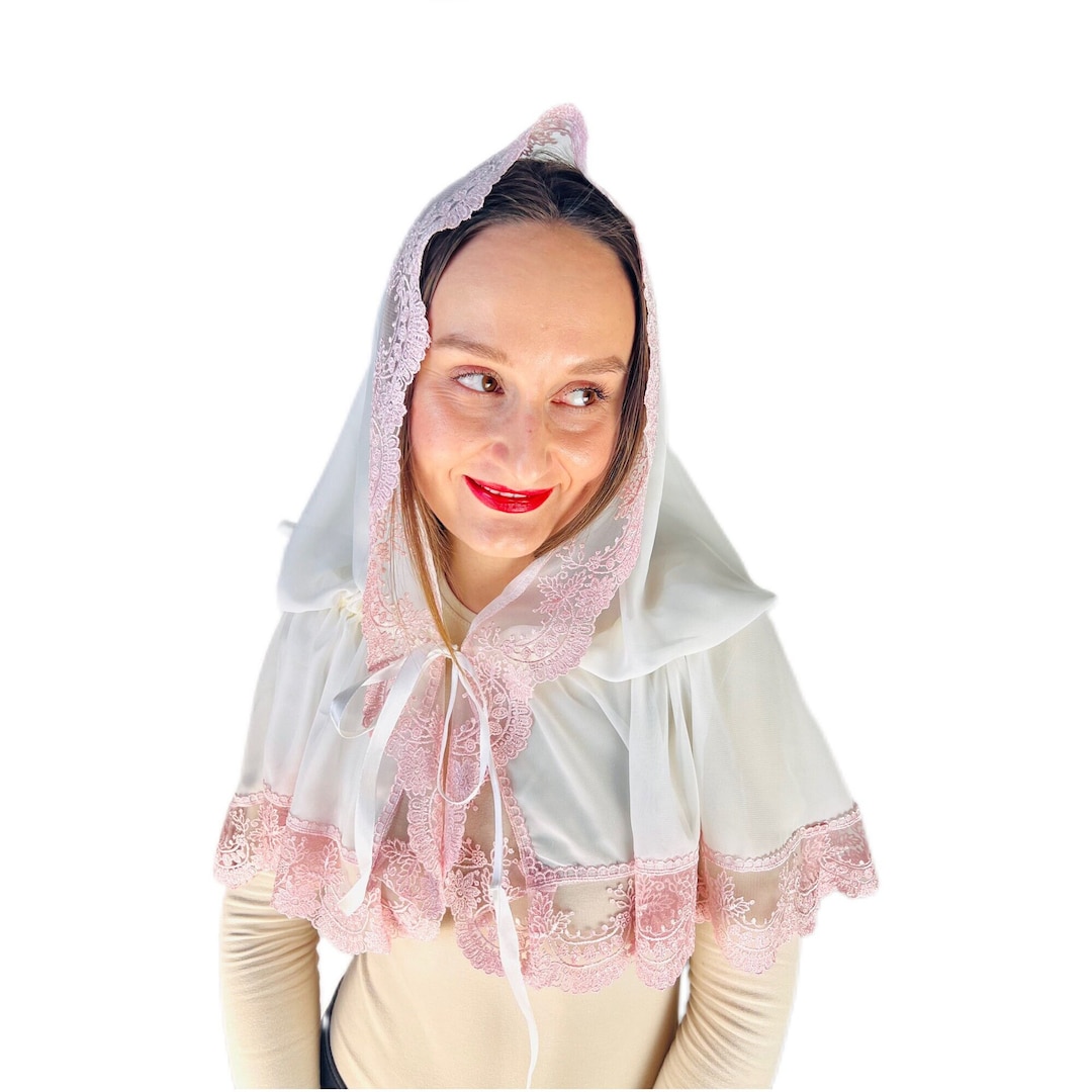 Catholic Church Veil, Hooded Church Veil, Religious Veil With Lace ...