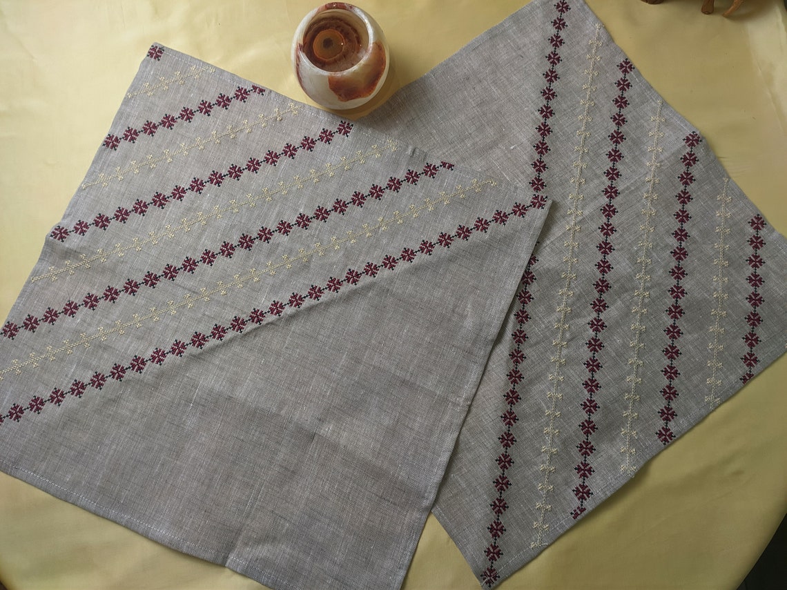 Set of Table Linen Napkins Embroidered Flax Napkins With - Etsy