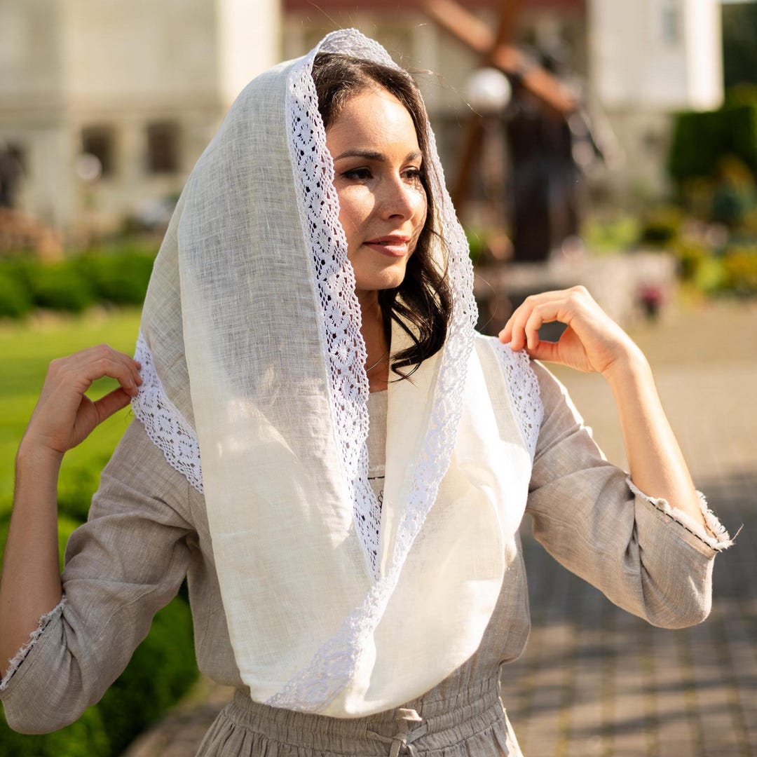 Orthodox Head Covering, Linen Christian Veil, Ivory Christian Veil for ...