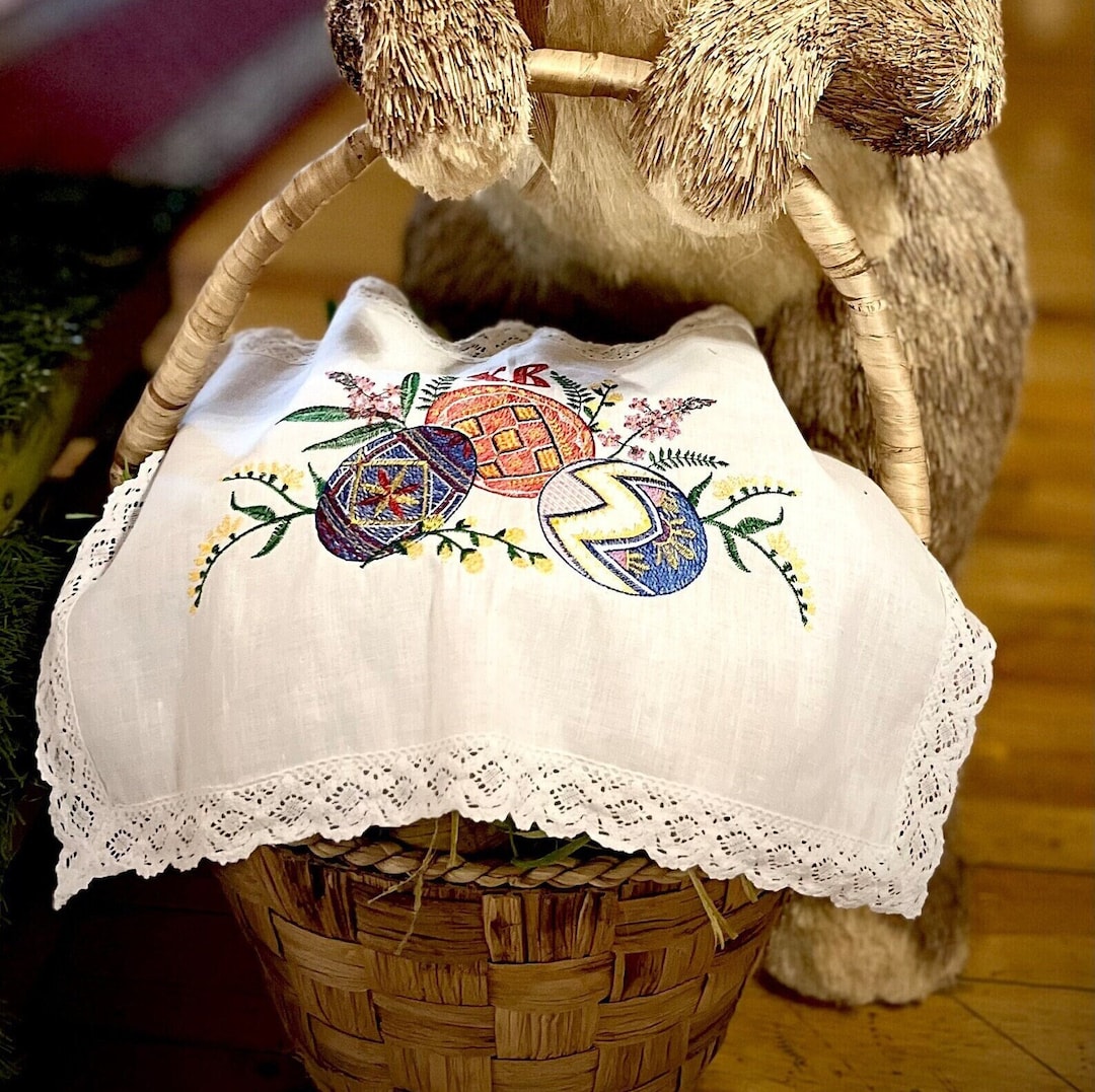 Pascha Basket Cover, Embroidered Linen Easter Basket Cover, Easter ...