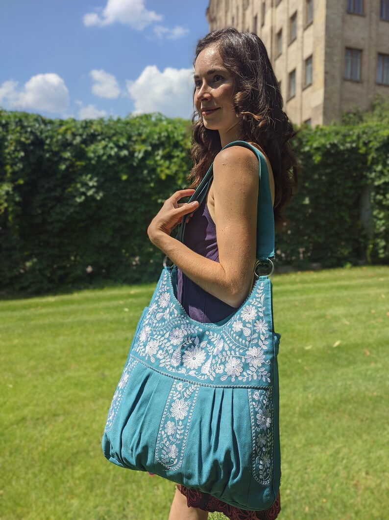 Natural Fiber Bag Floral Tote Bag With Zipper Embroidered - Etsy