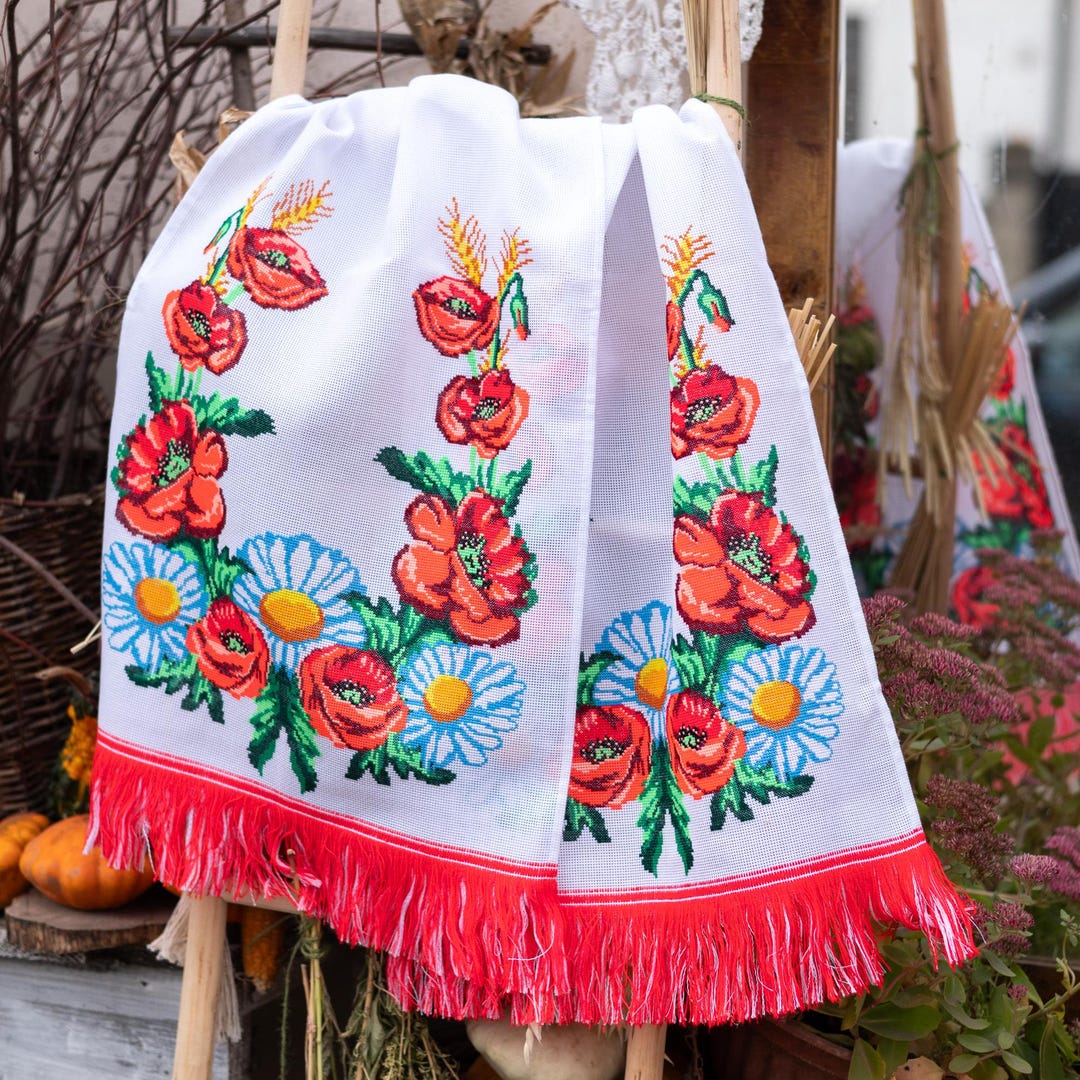 Ukrainian Rushnyk Towel With Floral Handmade Embroidery, Rushnyk for ...