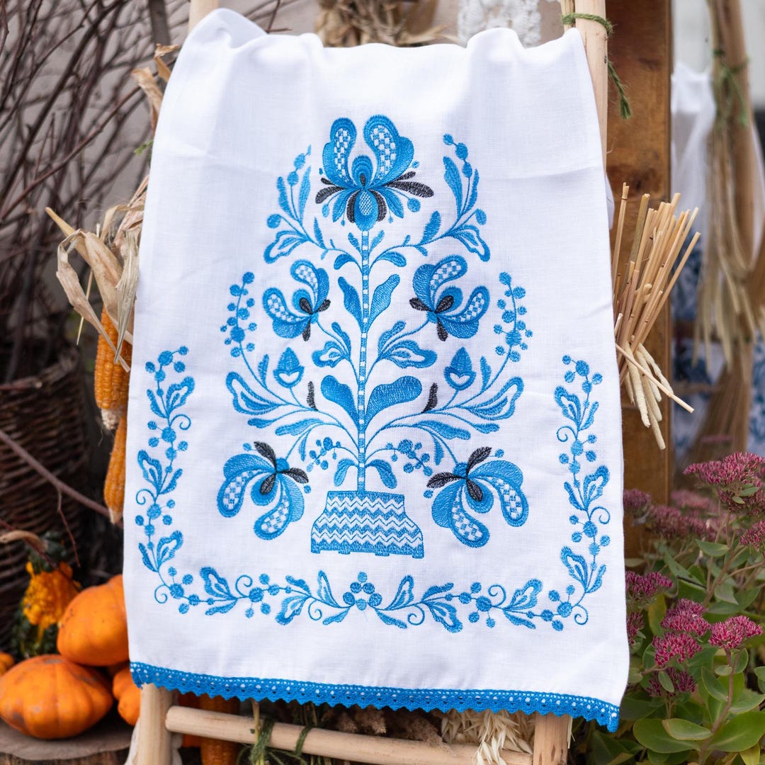 Wedding Towel Rushnyk With Blue Embroidery, Linen Rushnyk, Ukrainian ...